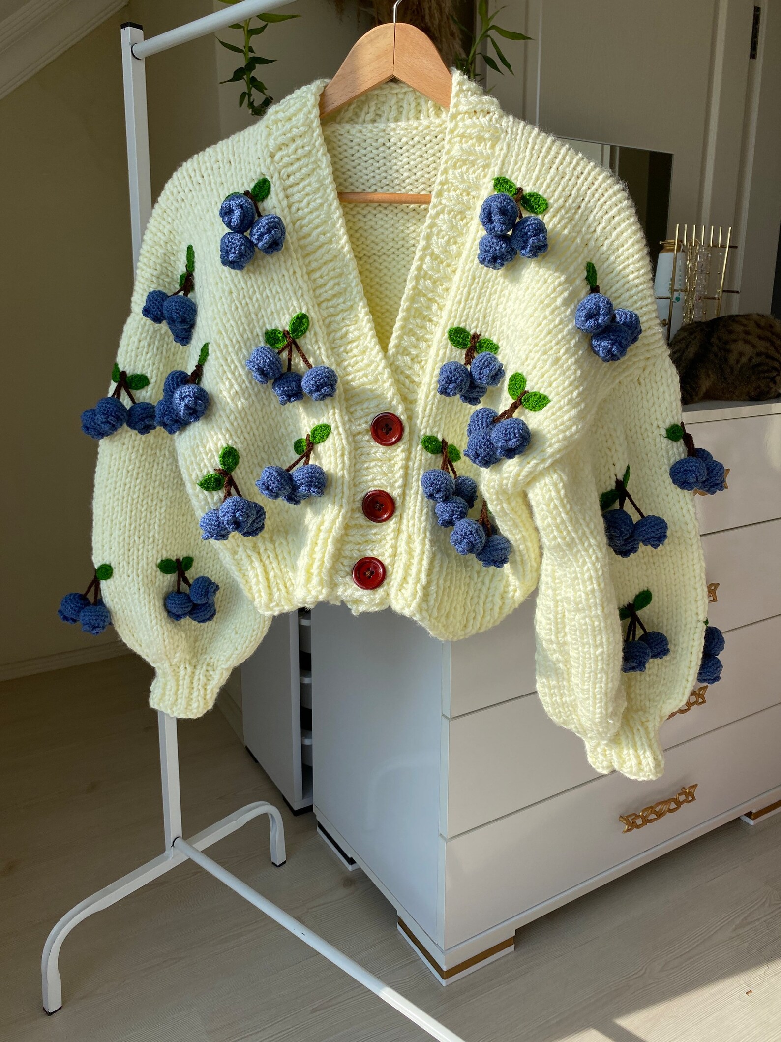 Leilayca Blueberry Knit Cardigan , Chunky Cropped Cardigan for Woman ...