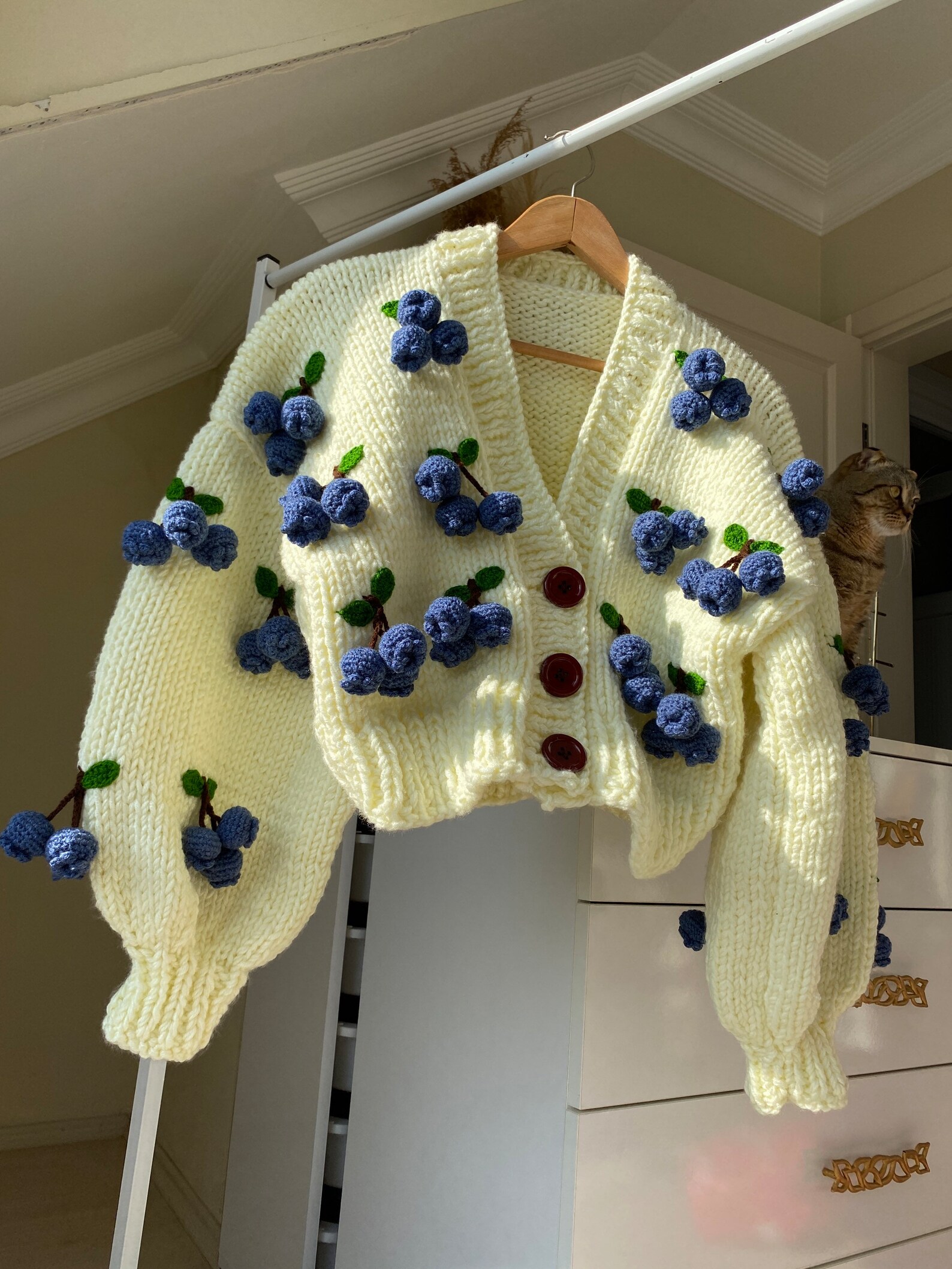 Leilayca Blueberry Knit Cardigan , Chunky Cropped Cardigan for Woman ...