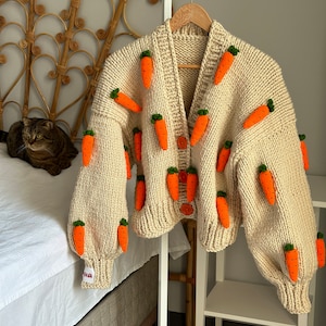Leilayca Carrot Cardigan,3d Fruit Embroidered Cardigan , Orange Clothes ...