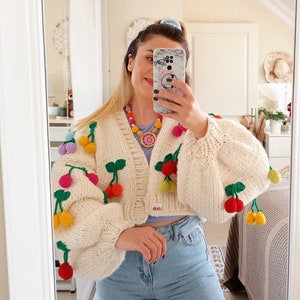 Leilayca Candy Cardigan , Crop Cherry Cardigan ,3d Cherry Embroidered ...