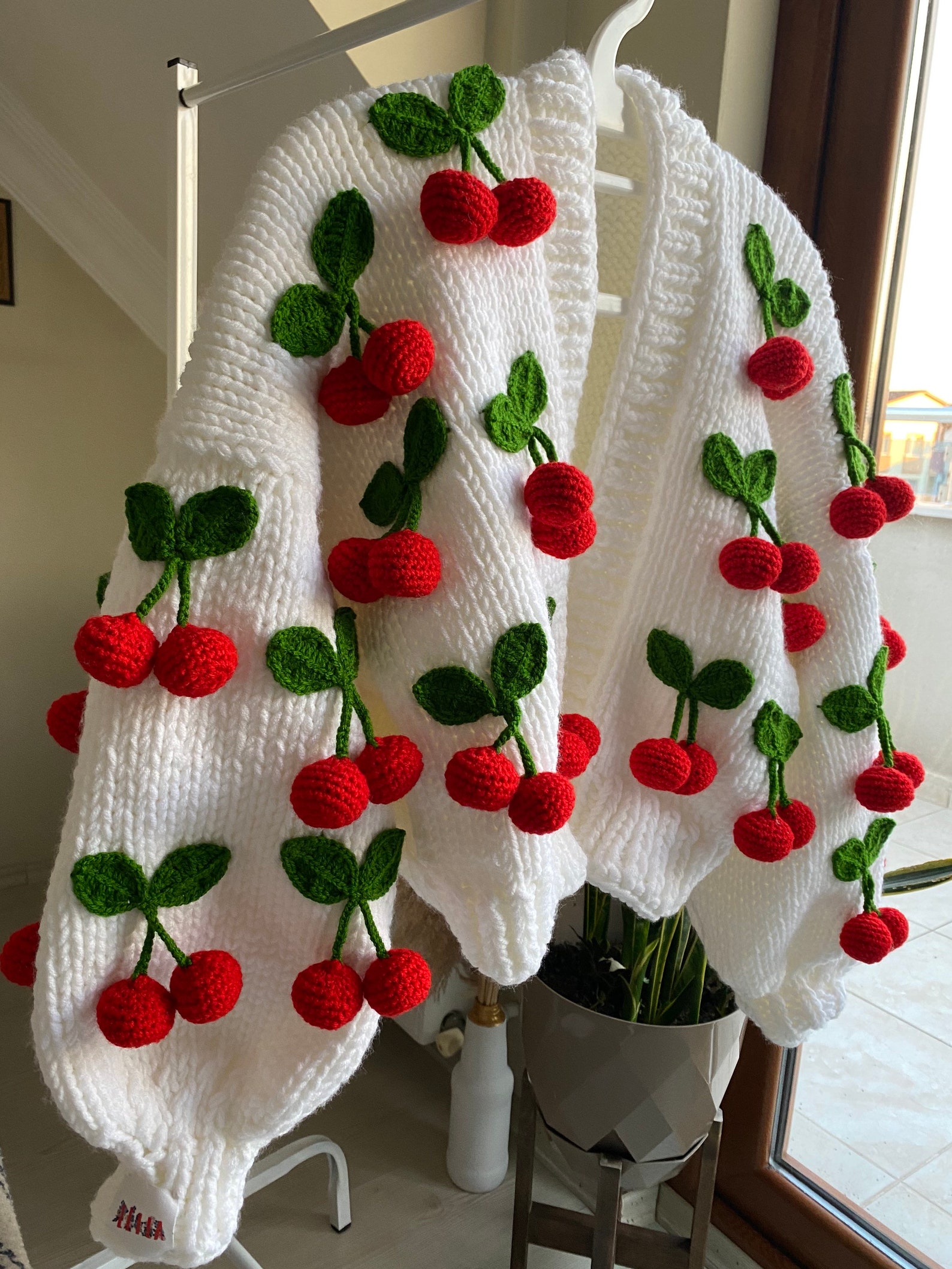 Leilayca Cherry Cardigan 3d Cherry Embroidered Chunky | Etsy