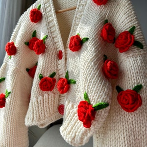 Summer Rose , Red Rose ,rose Embroidered Knit Cardigan , Woman Knit ...