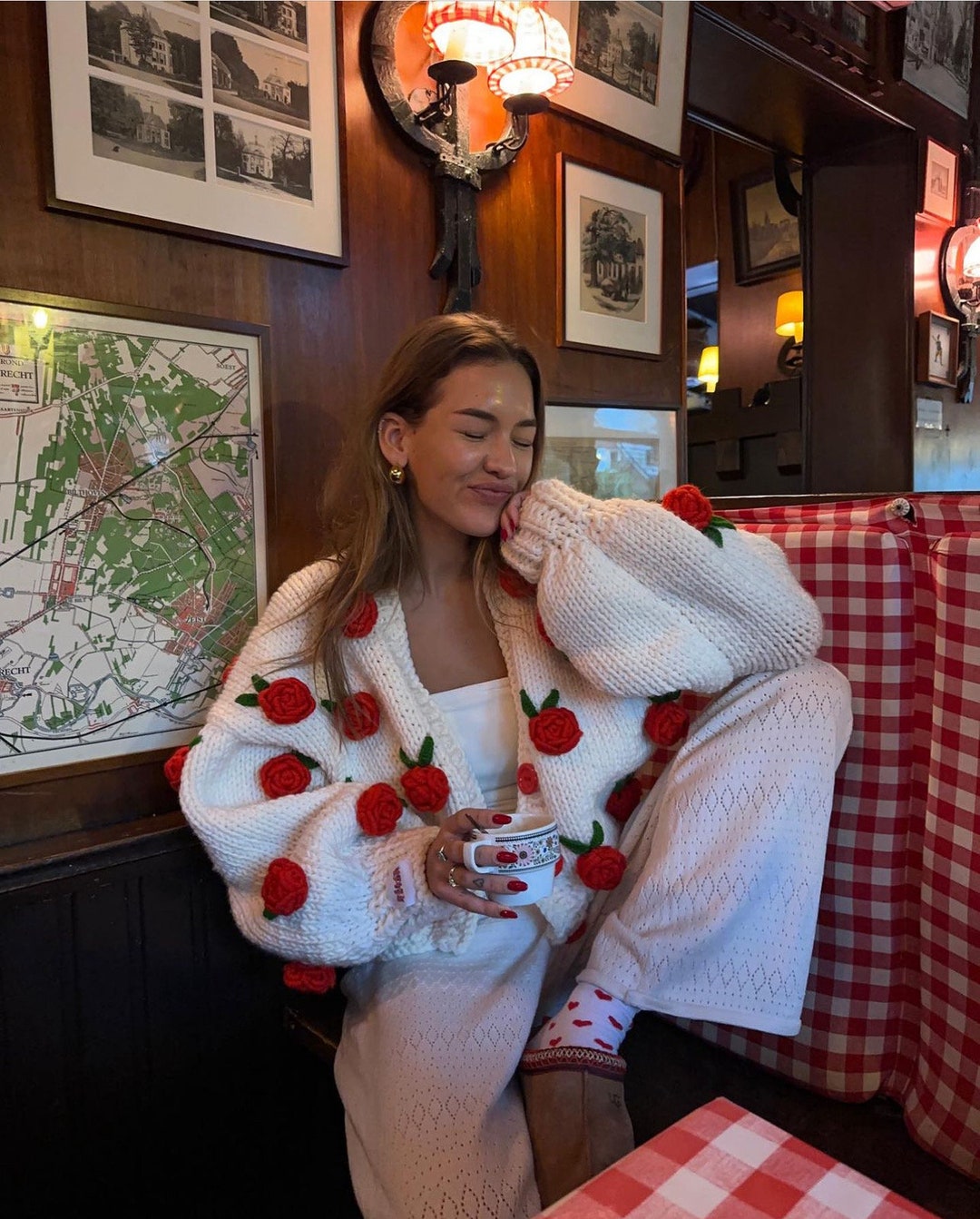 Summer Rose Red Rose rose Embroidered Knit Cardigan Woman - Etsy