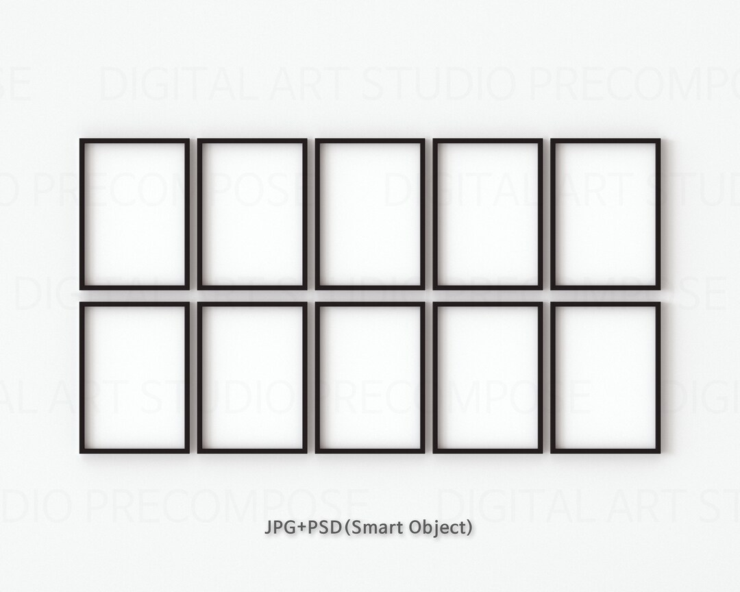 A4 Vertical Ten Frames Mockup, JPG PSD Smart Object, Gallary Wall ...