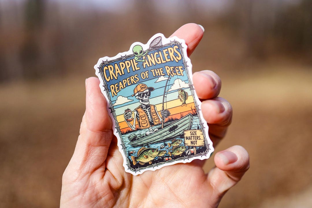 Crappie Angler Fishing Sticker, Reapers of the Reef Funny UFO Alien ...