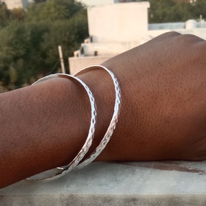 Solid 925 Sterling Silver Bangles, 2 Set Bangles, Stackable Bangles, 925 Silver Bangle for Her ...