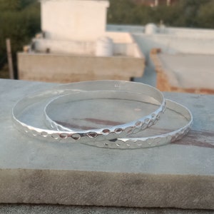 Solid 925 Sterling Silver Bangles, 2 Set Bangles, Stackable Bangles, 925 Silver Bangle for Her ...