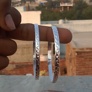 Solid 925 Sterling Silver Bangles, 2 Set Bangles, Stackable Bangles, 925 Silver Bangle for Her ...