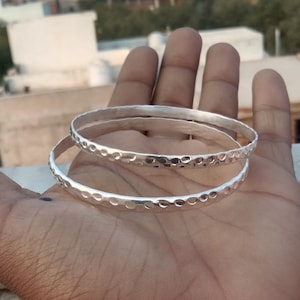 Solid 925 Sterling Silver Bangles, 2 Set Bangles, Stackable Bangles, 925 Silver Bangle for Her ...