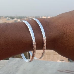 Solid 925 Sterling Silver Bangles, 2 Set Bangles, Stackable Bangles, 925 Silver Bangle for Her ...