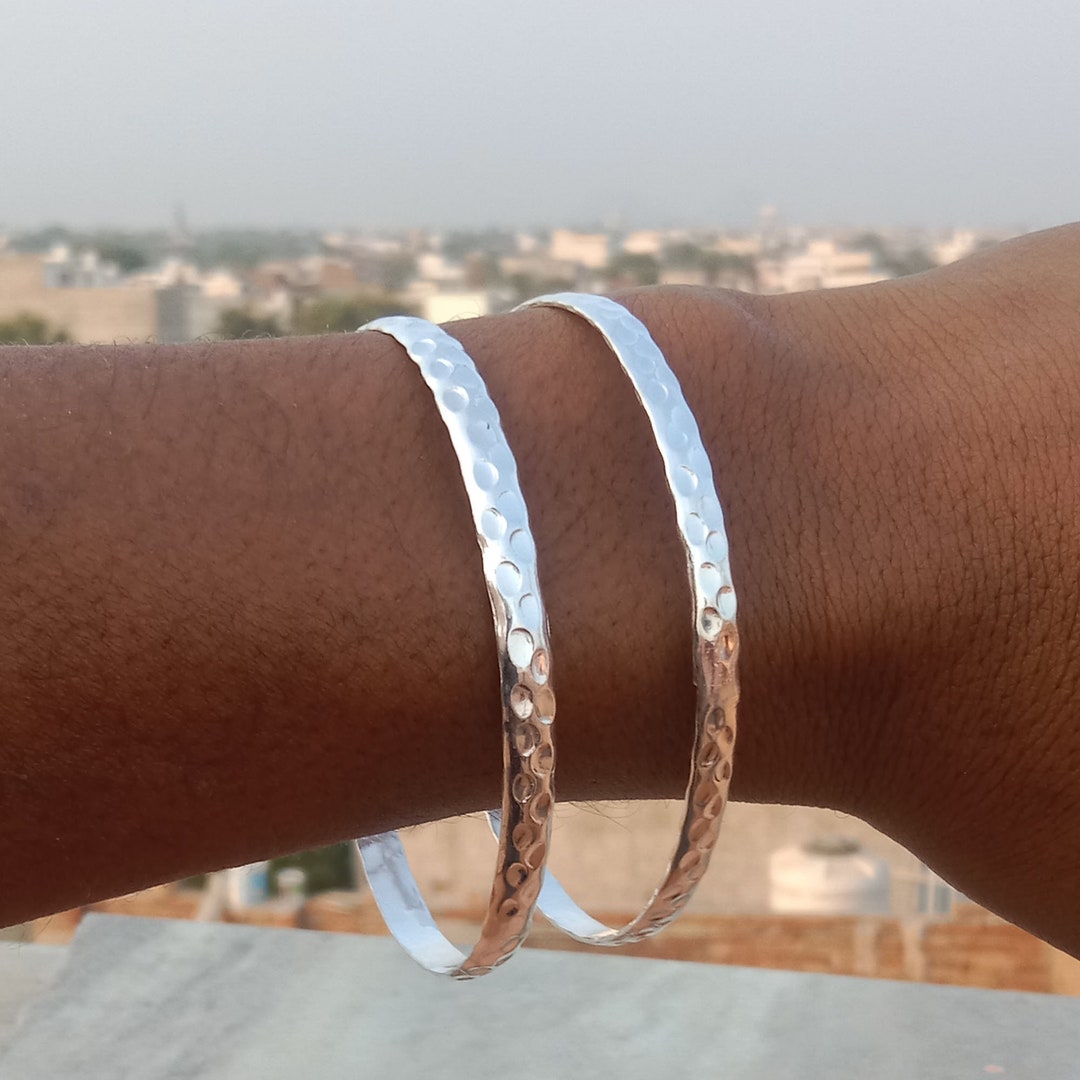 Solid 925 Sterling Silver Bangles 2 Set Bangles Stackable Bangles