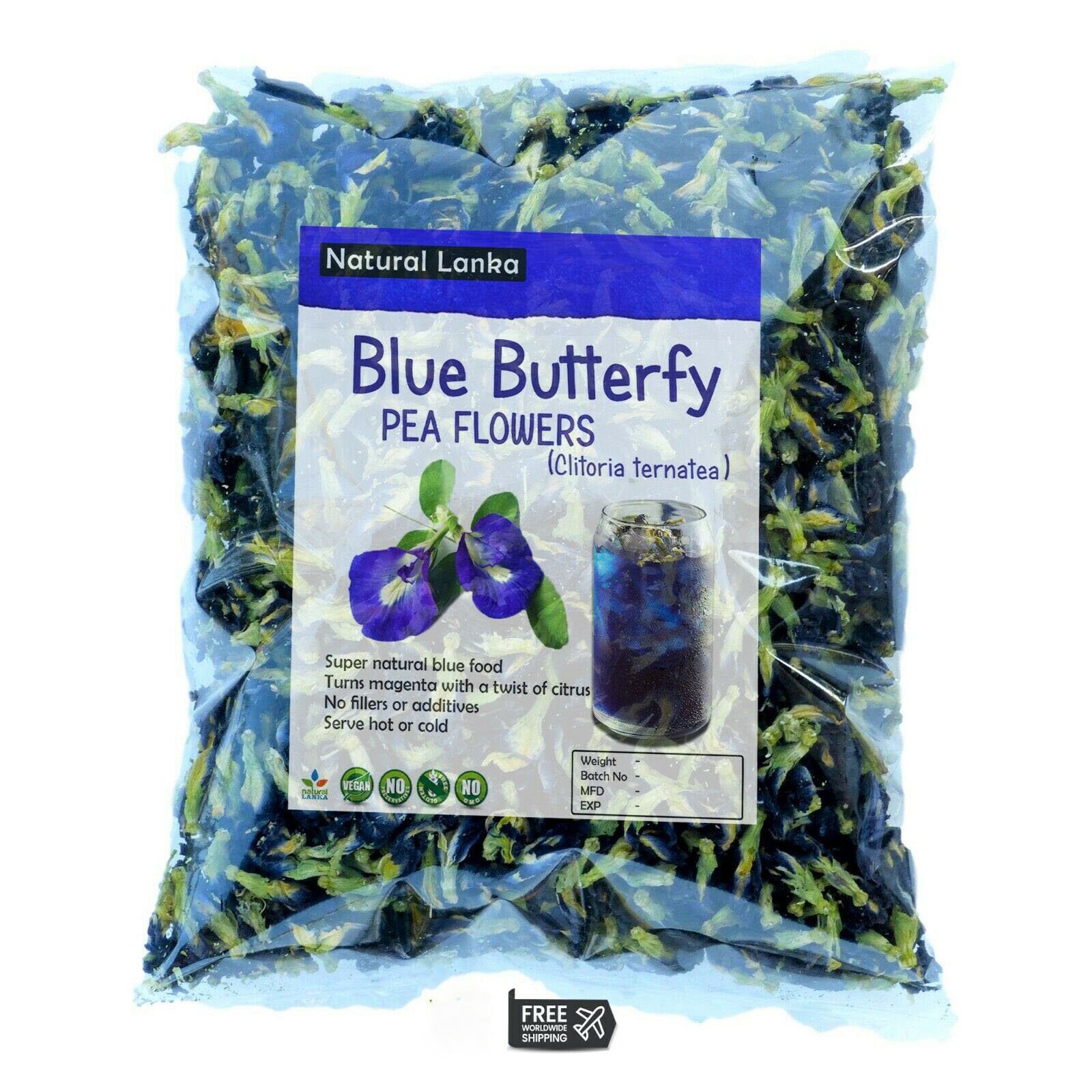 100% Organic Blue Butterfly Pea Flower Tea Clitoria Ternatea Herbal Tea ...