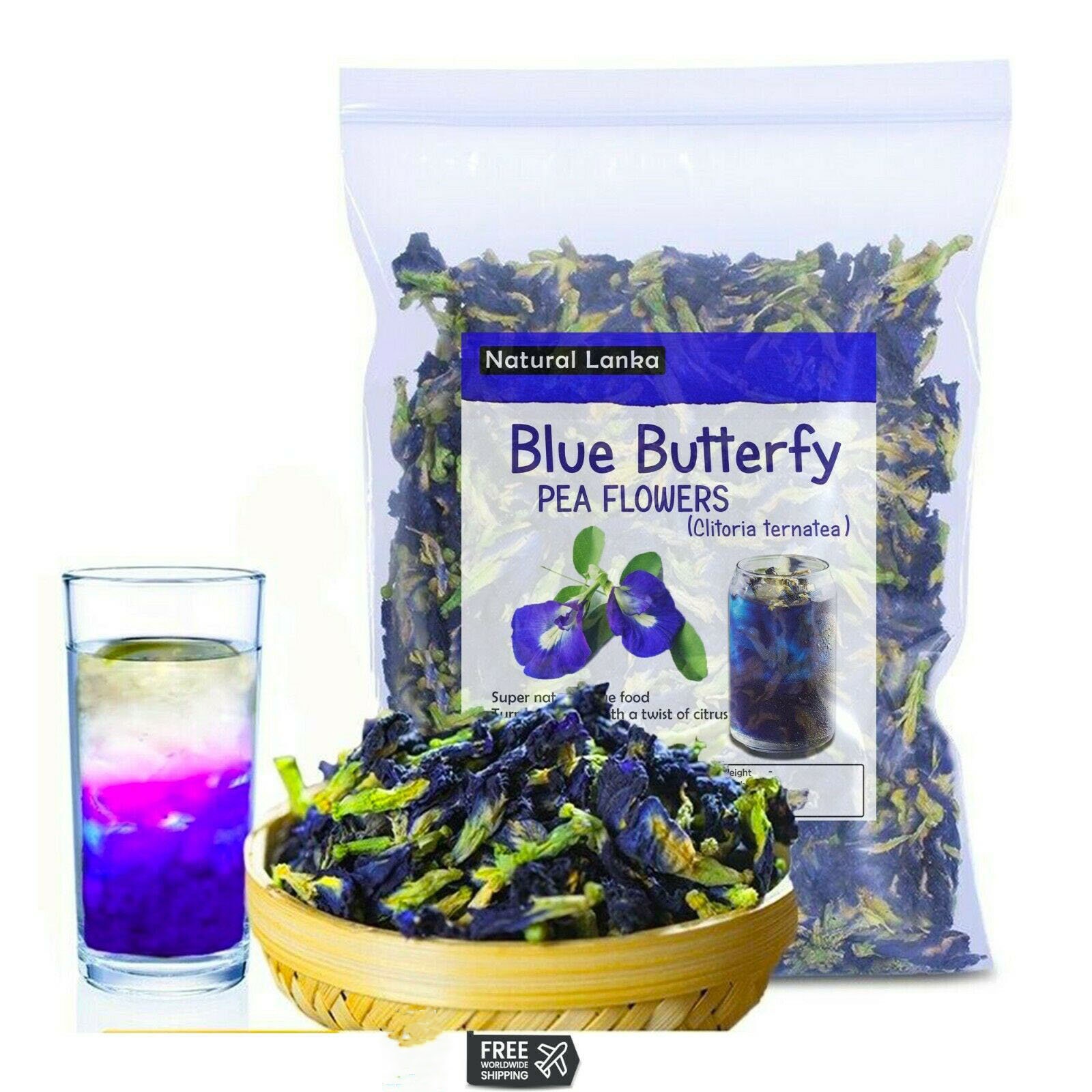 100% Organic Blue Butterfly Pea Flower Tea Clitoria Ternatea Herbal Tea ...