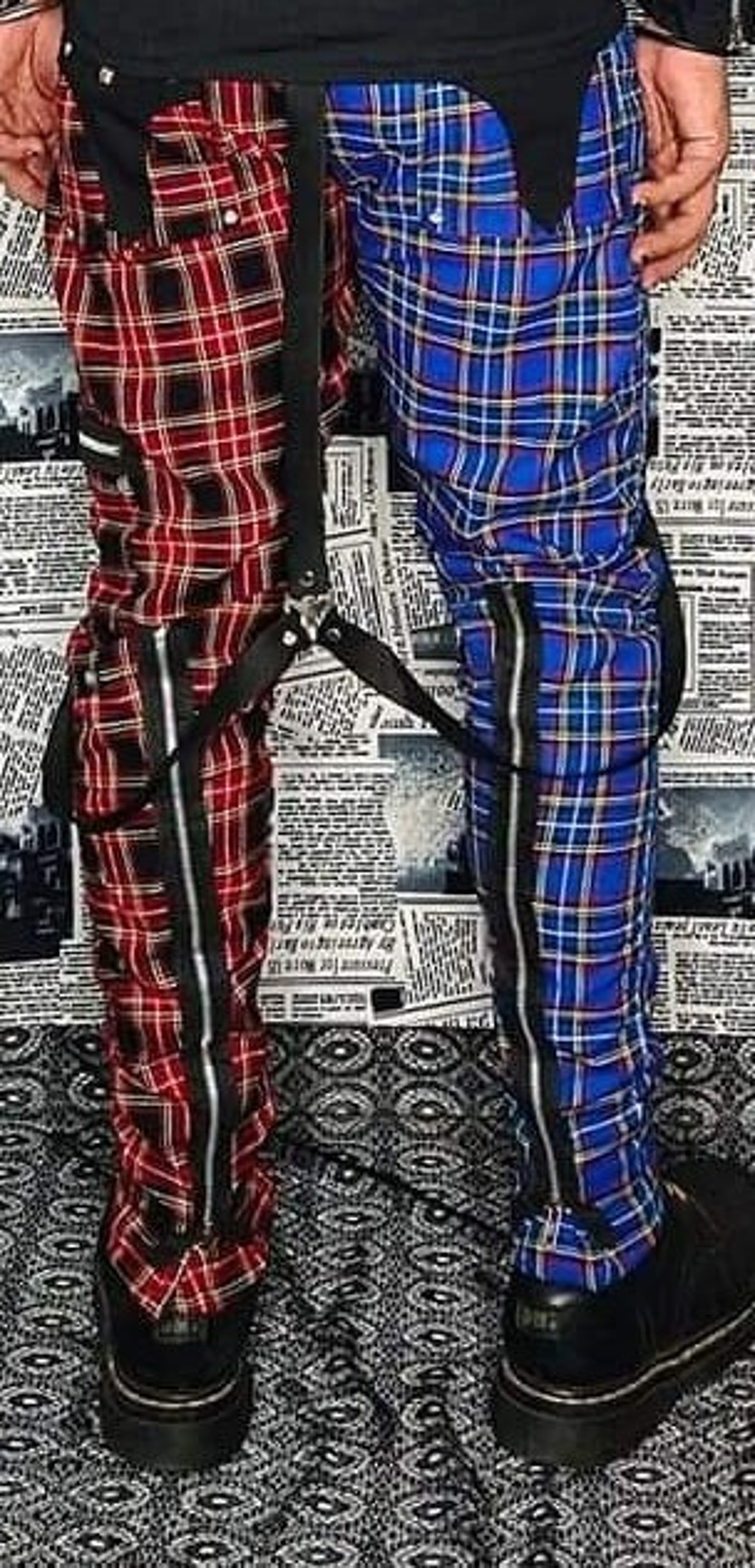 Red and Blue Bicolor Plaid Punk Pants - Etsy