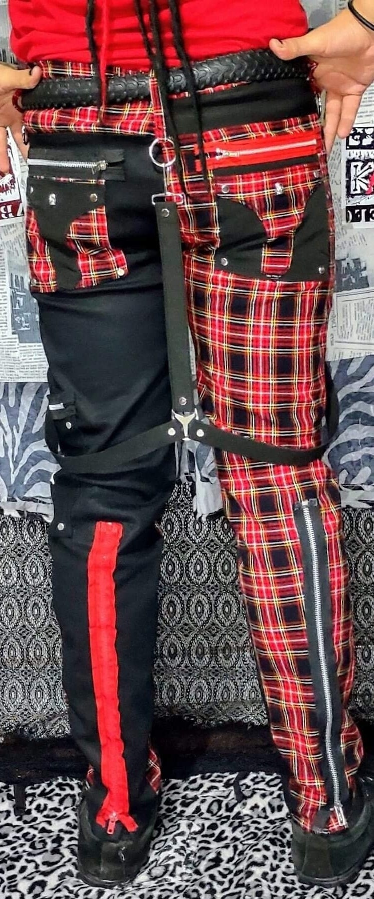 Red and Black Bicolor Plaid Punk Pants - Etsy