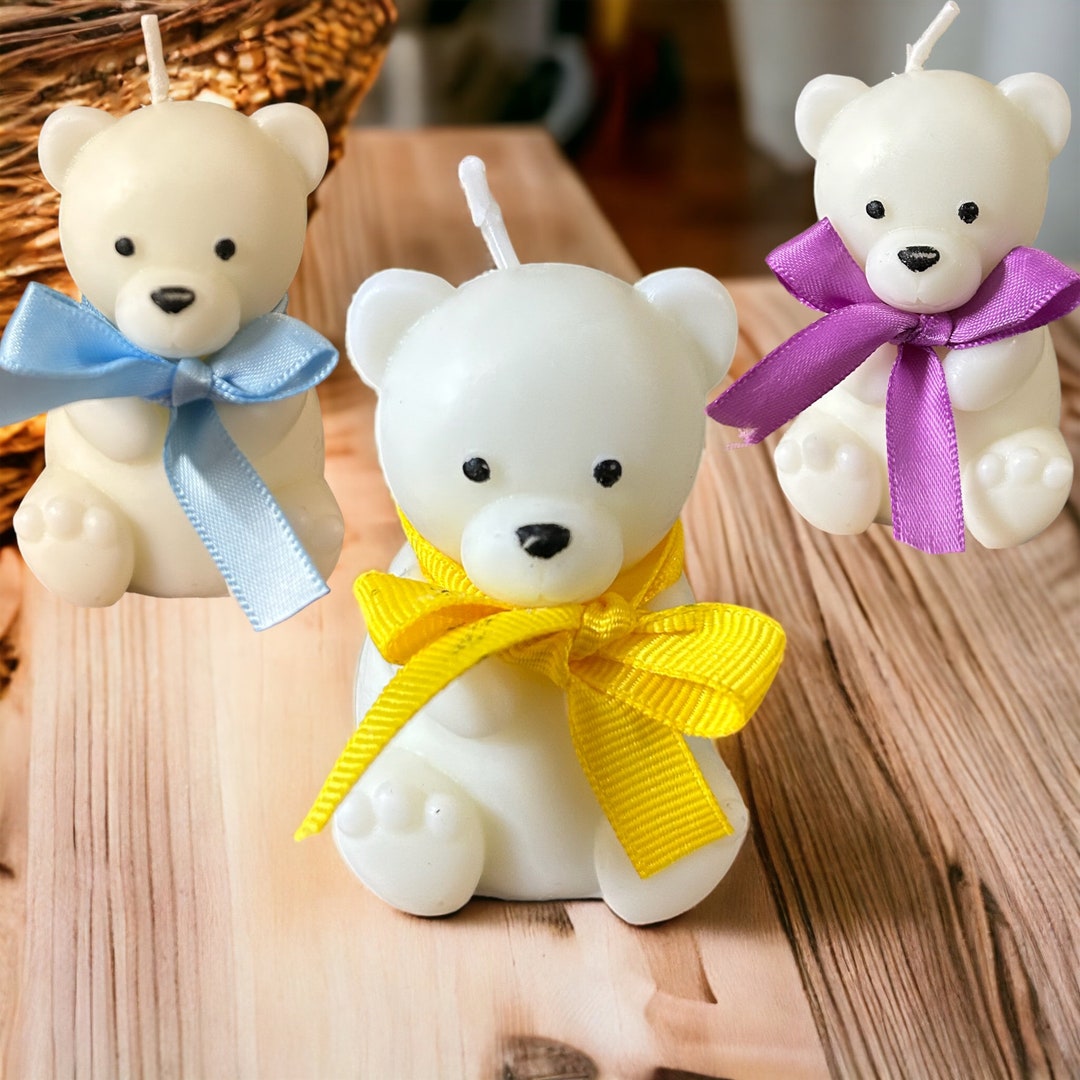 White Teddy Bear Candle,baby Shower Favors,custom Baby Shower Candle ...