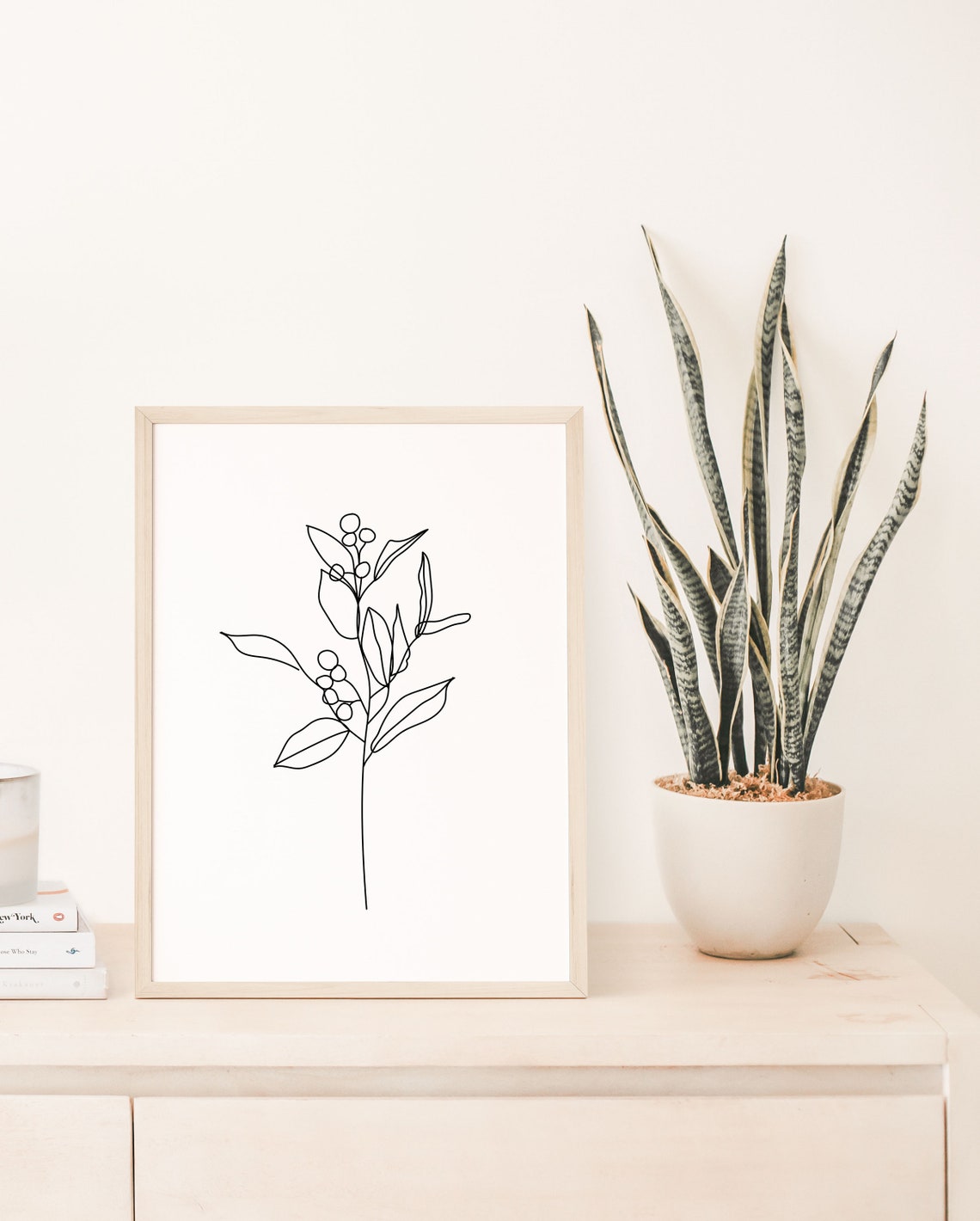 Flower Plants Line Art Set of 3 Printable Wall Art Botanical | Etsy