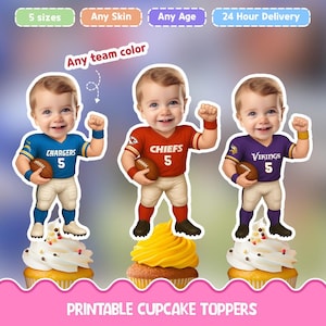 American Football Player Personalized Face Cupcake Toppers - Digital ...