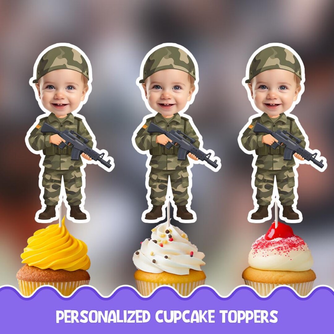 Soldier Personalized Cupcake Toppers - Physical Cupcake Toppers Set - Etsy