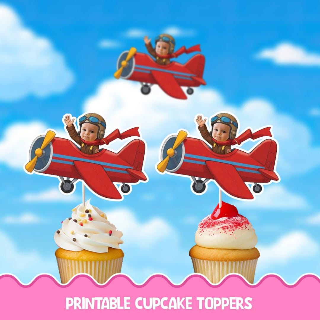Pilot Kid Personalized Face Cupcake Toppers - Digital Printable Cupcake ...