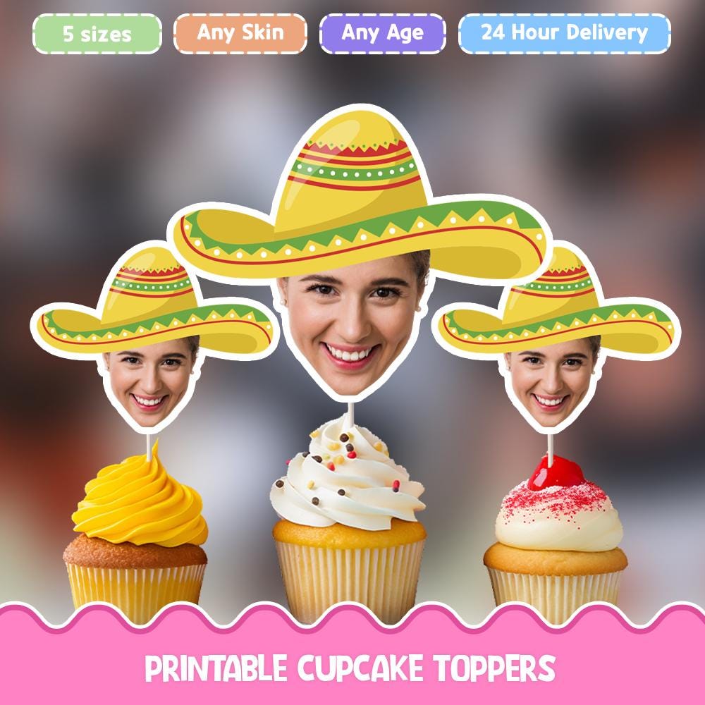 Sombrero Hat Personalized Face Cupcake Toppers - Etsy