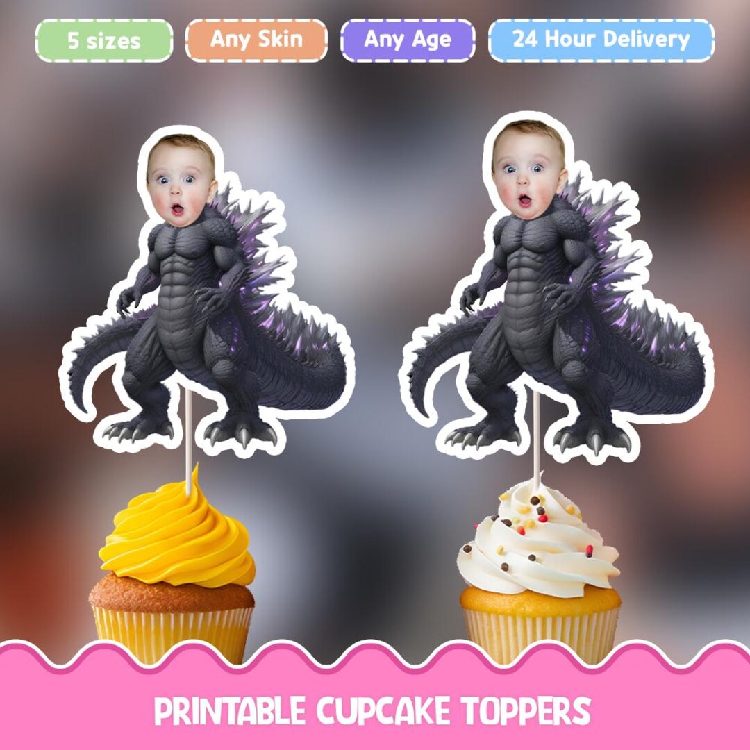 Godzilla Personalized Cupcake Toppers - Digital Printable Cake Toppers ...