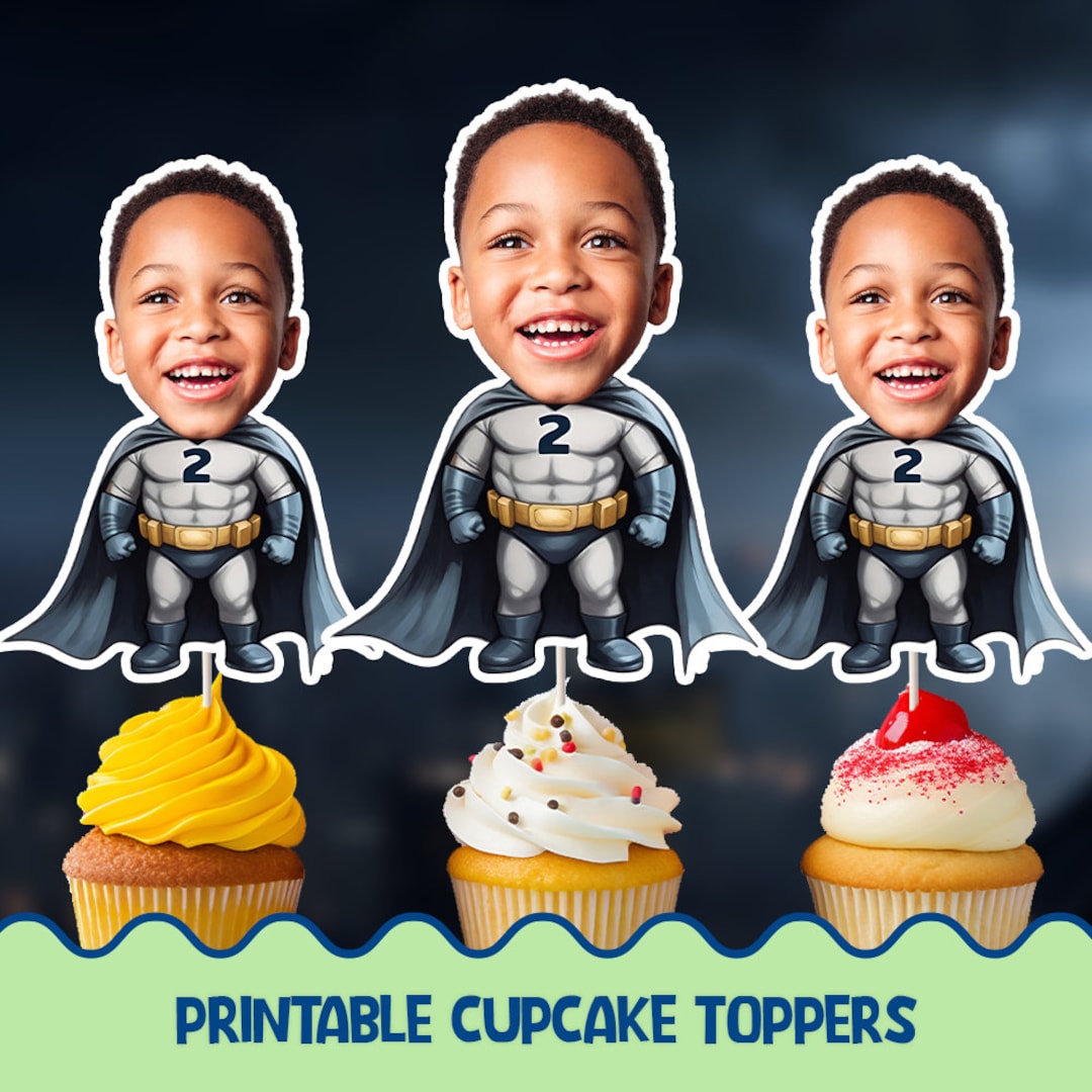 Batman Personalized Face Cupcake Toppers Superhero Digital Printable ...