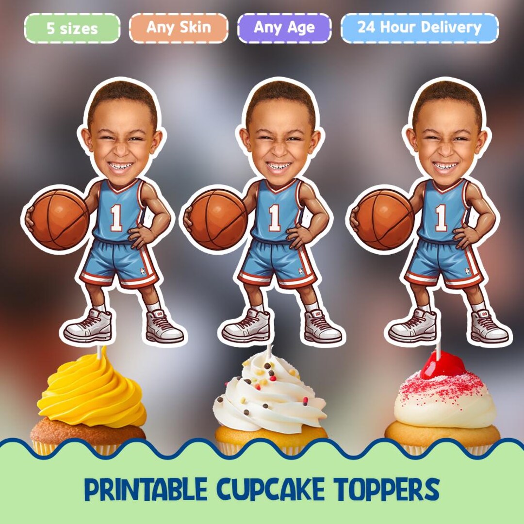Personalized Face Cupcake Toppers Basketball Player - Digital Printable ...