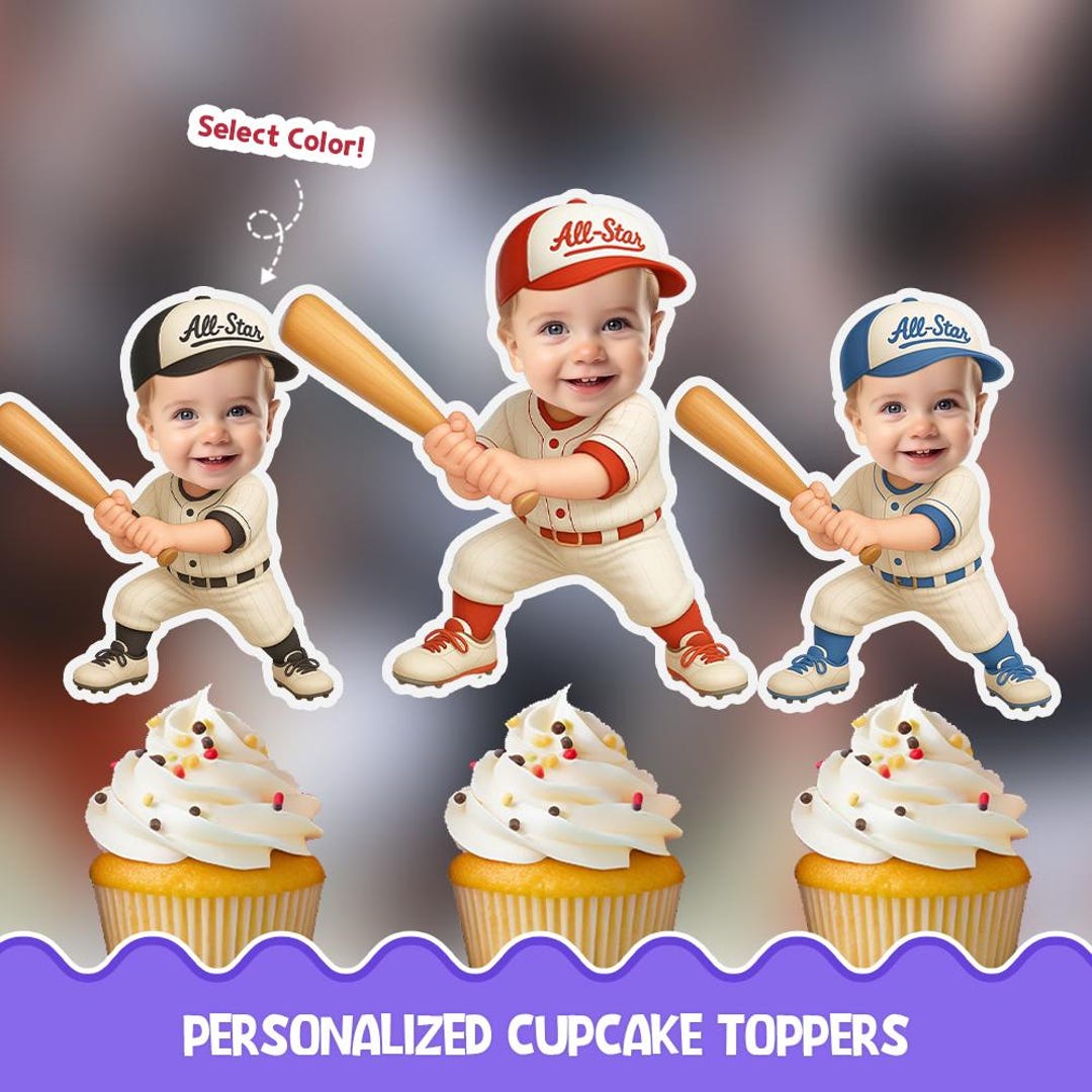Baseball Personalized Cupcake Toppers - Physical Cupcake Toppers Set - Etsy