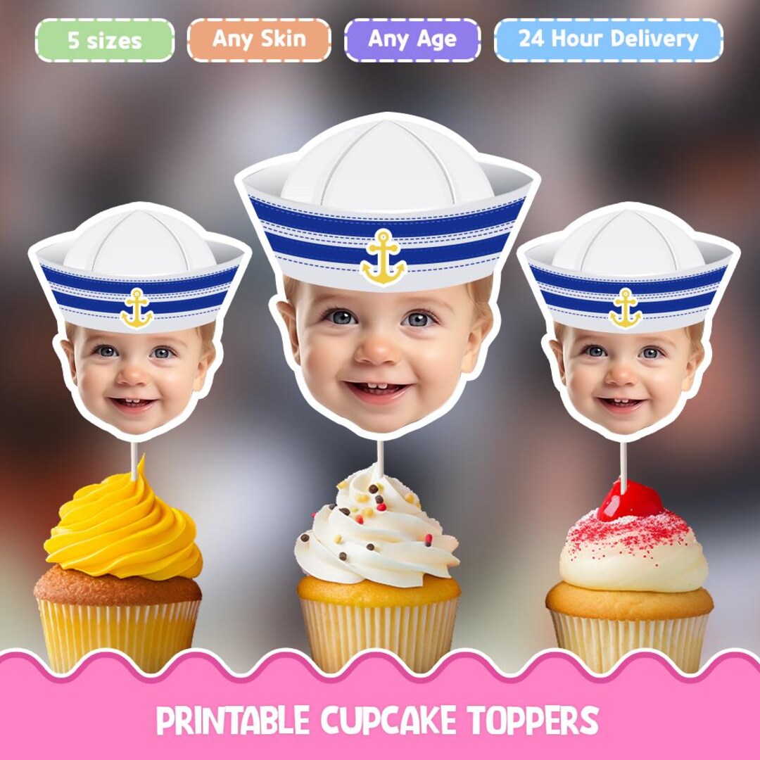 Sailor Personalized Face Cupcake Toppers - Etsy