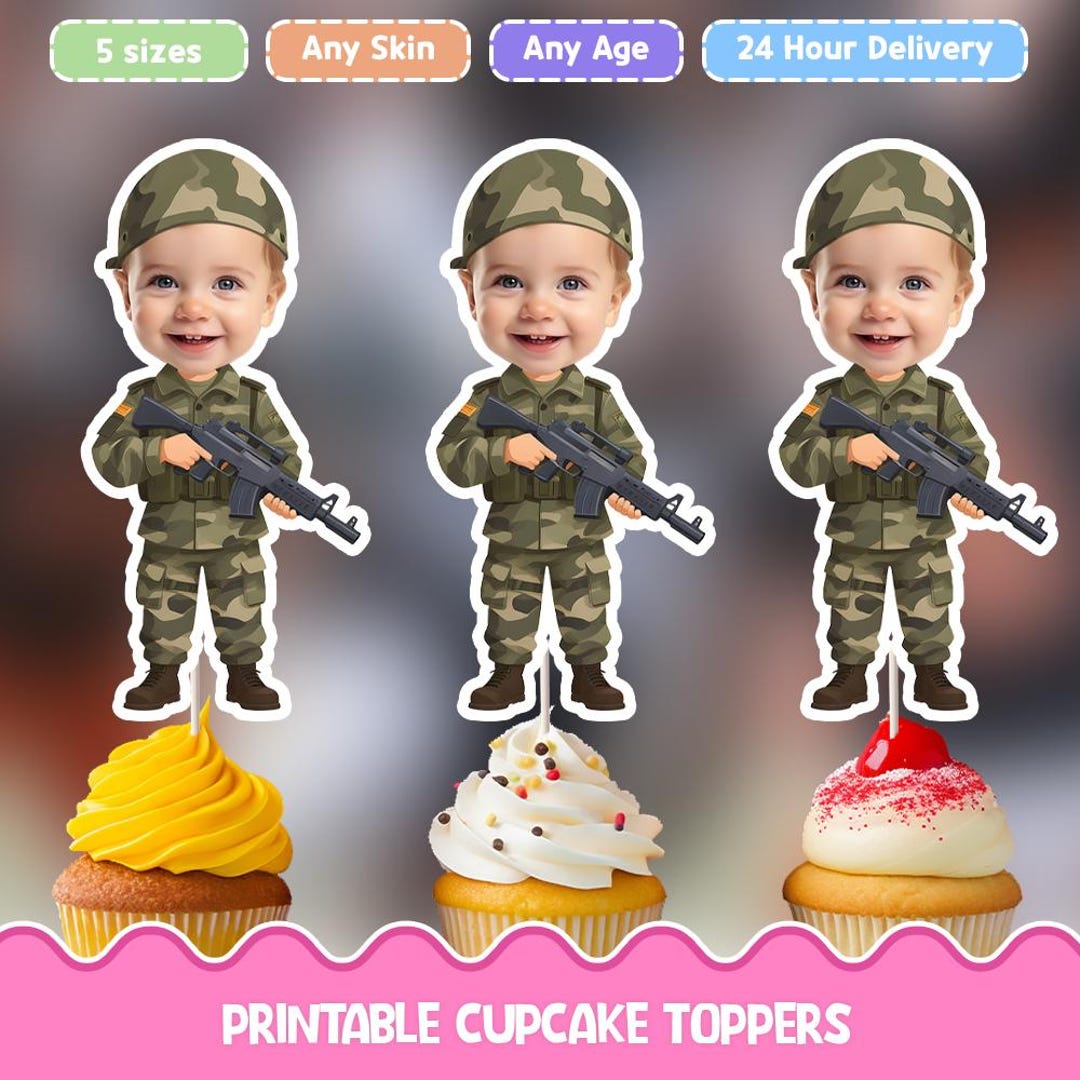 Soldier Personalized Face Cupcake Toppers - Etsy