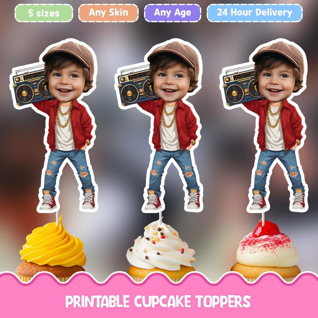 Hiphop Rapper Personalized Face Cupcake Toppers - Etsy