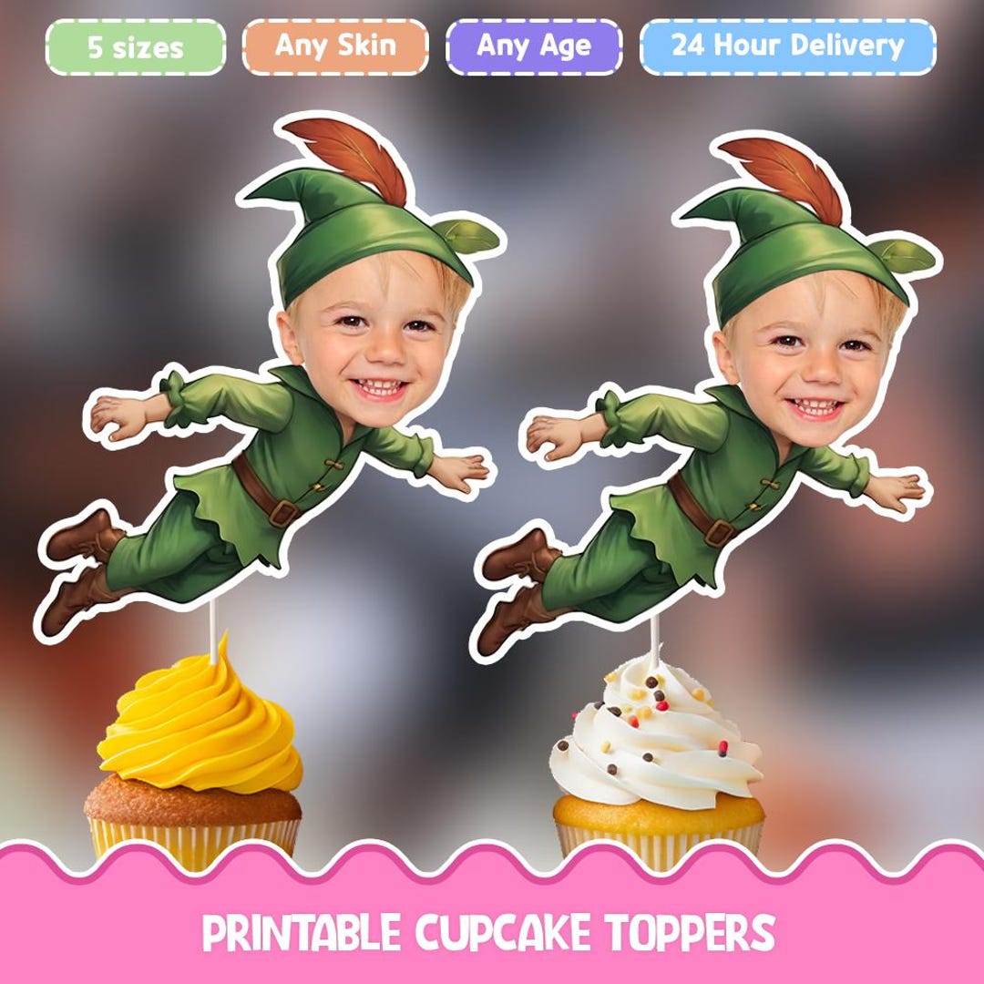 Cute Cartoon Peter Pen Personalized Face Cupcake Toppers - Etsy
