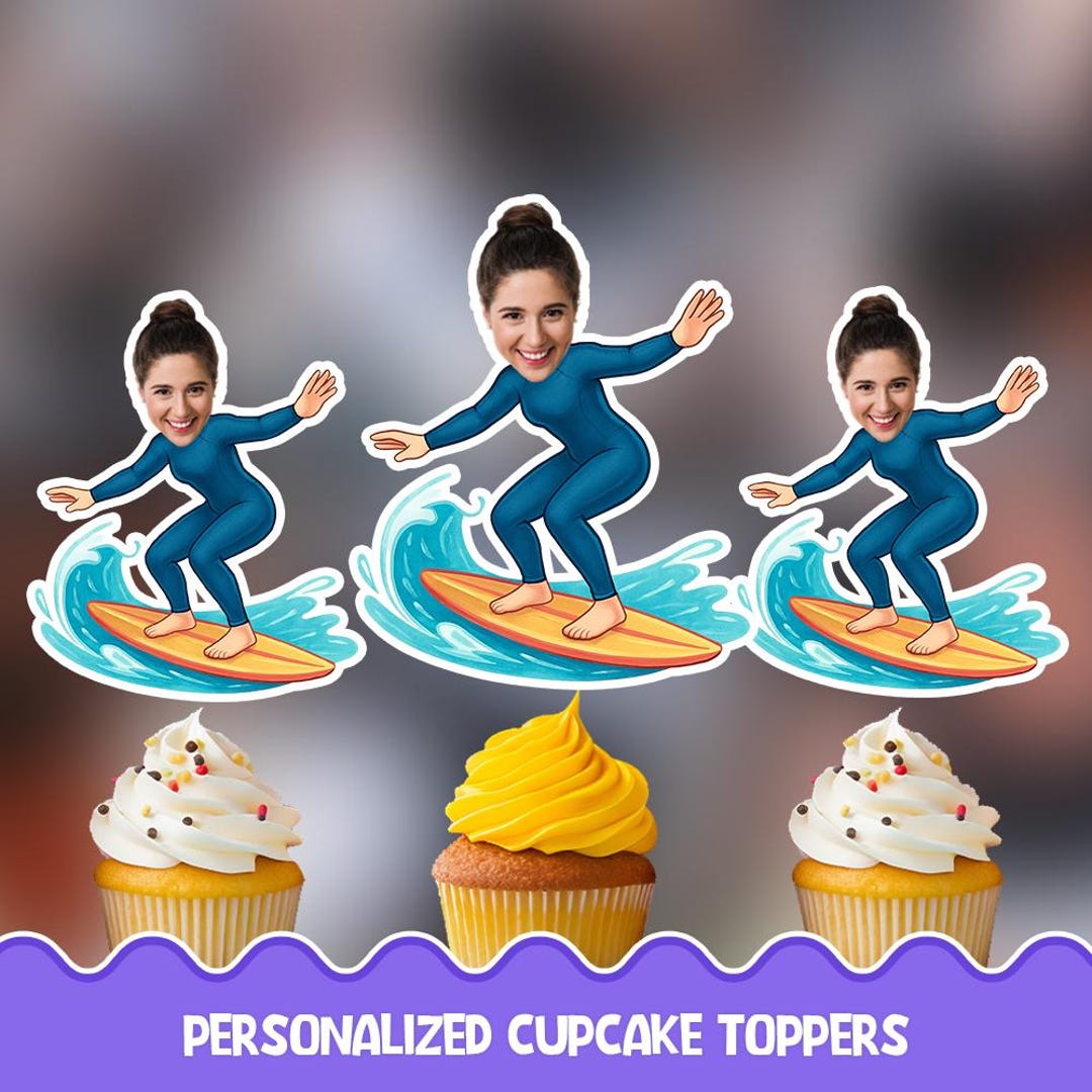 Surfer Girl Personalized Cupcake Toppers - Physical Cupcake Toppers Set ...
