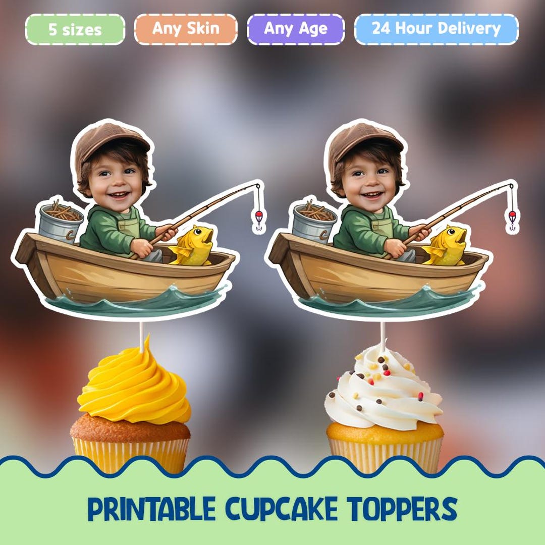 Fishing Boat Personalized Face Cupcake Toppers - Fisherman Cake Toppers ...