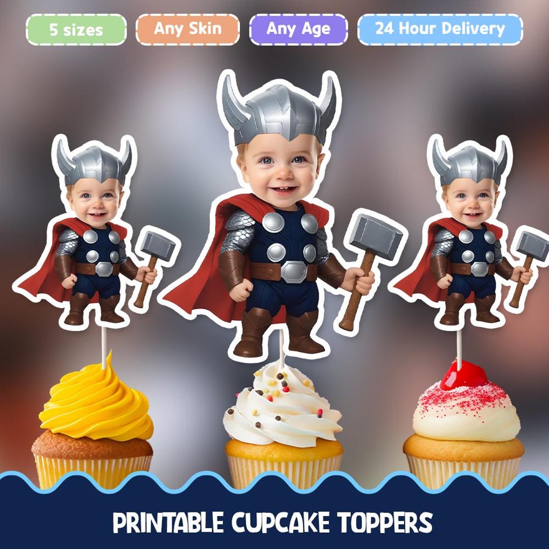 Thor Personalized Cupcake Toppers - Cute Cake Topper Digital Print - Etsy