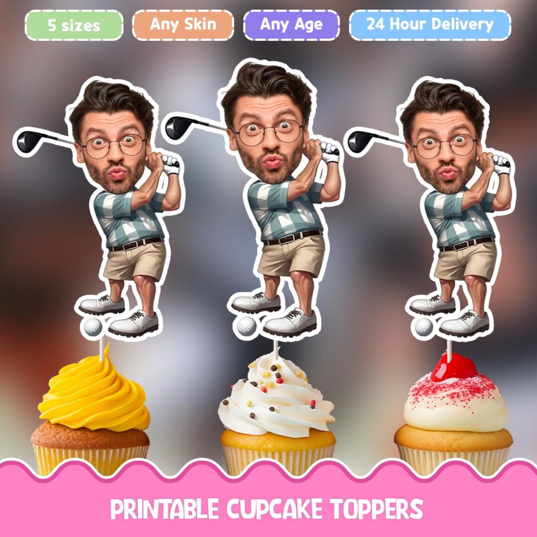 Golfing Personalized Face Cupcake Toppers - Etsy