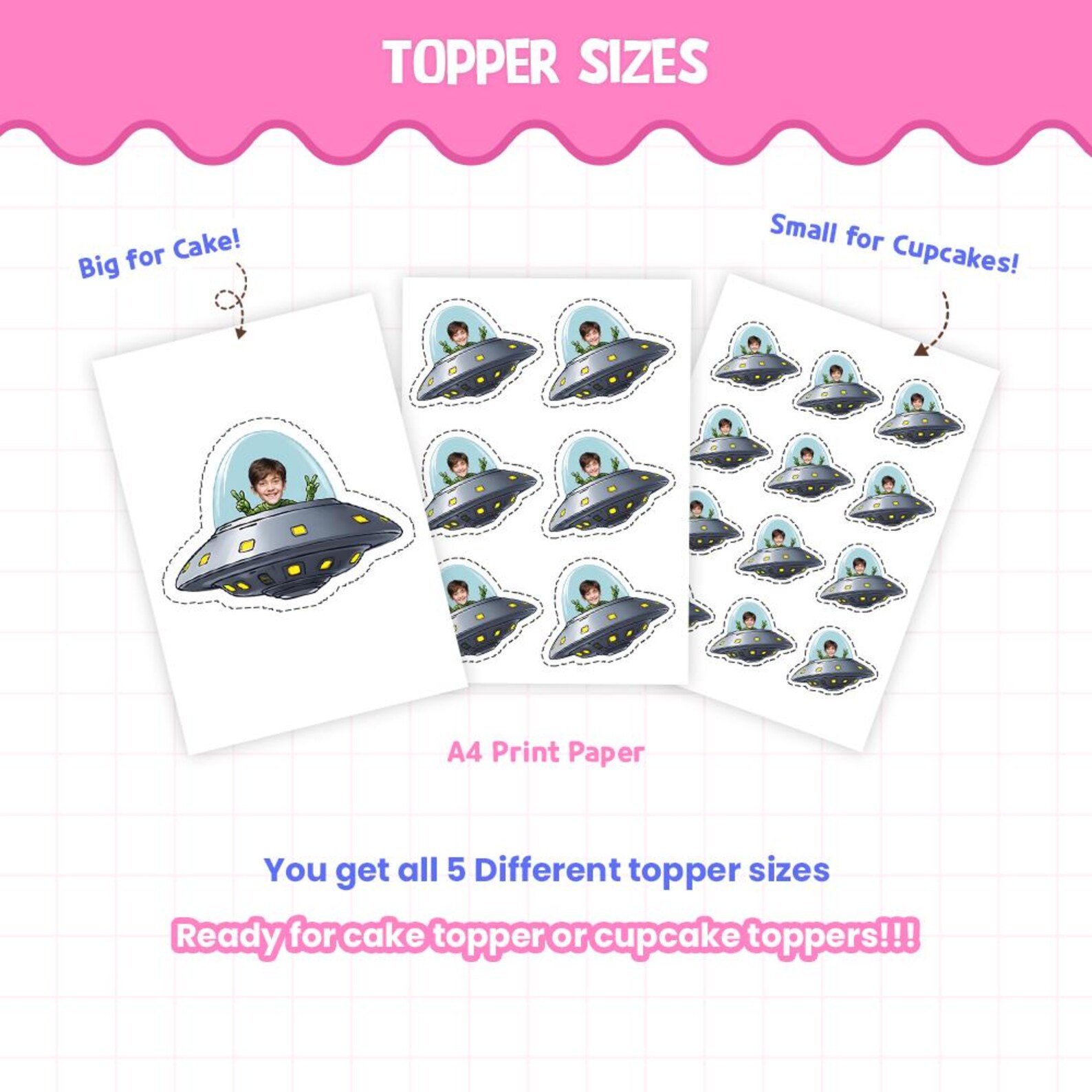 UFO Alien Personalized Face Cupcake Toppers - Funny Cake Toppers - Etsy