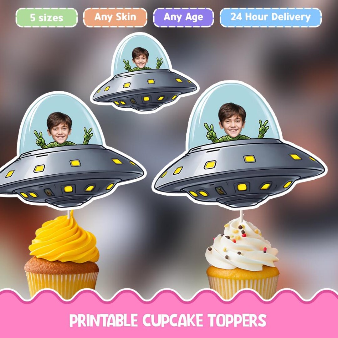 UFO Alien Personalized Face Cupcake Toppers - Funny Cake Toppers - Etsy