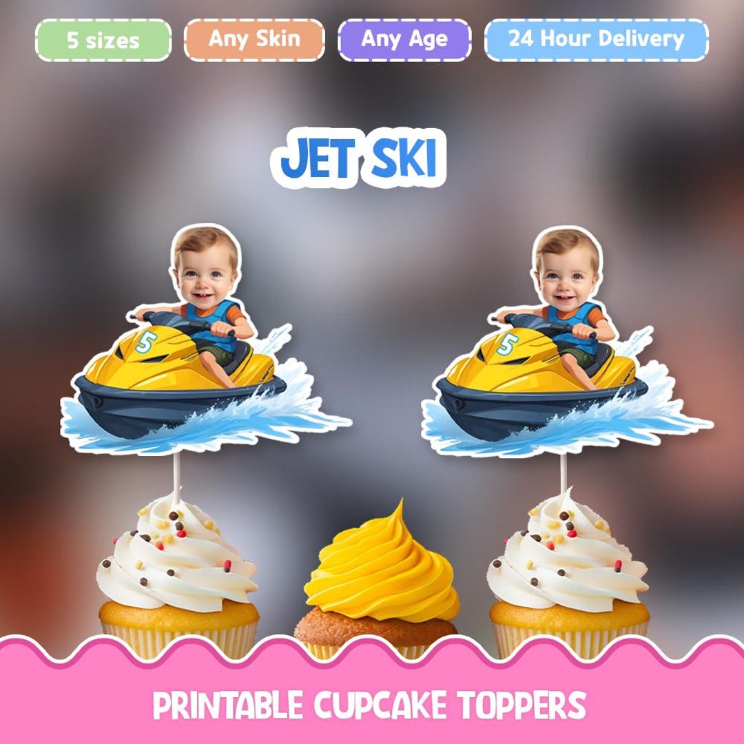 Jet Ski Personalized Cupcake Toppers - Digital Print Cake Toppers - Etsy