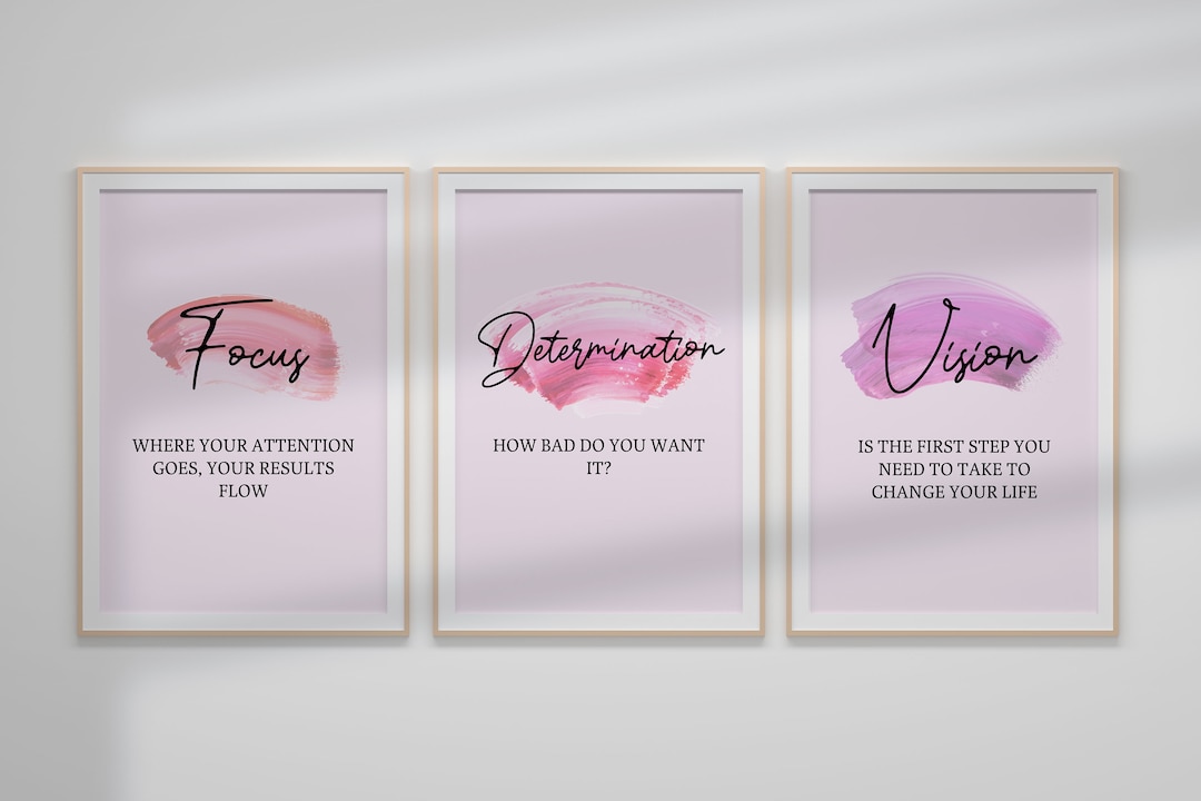 Positive Affirmations Wall Art, Focus, Determination, Vision (digital ...