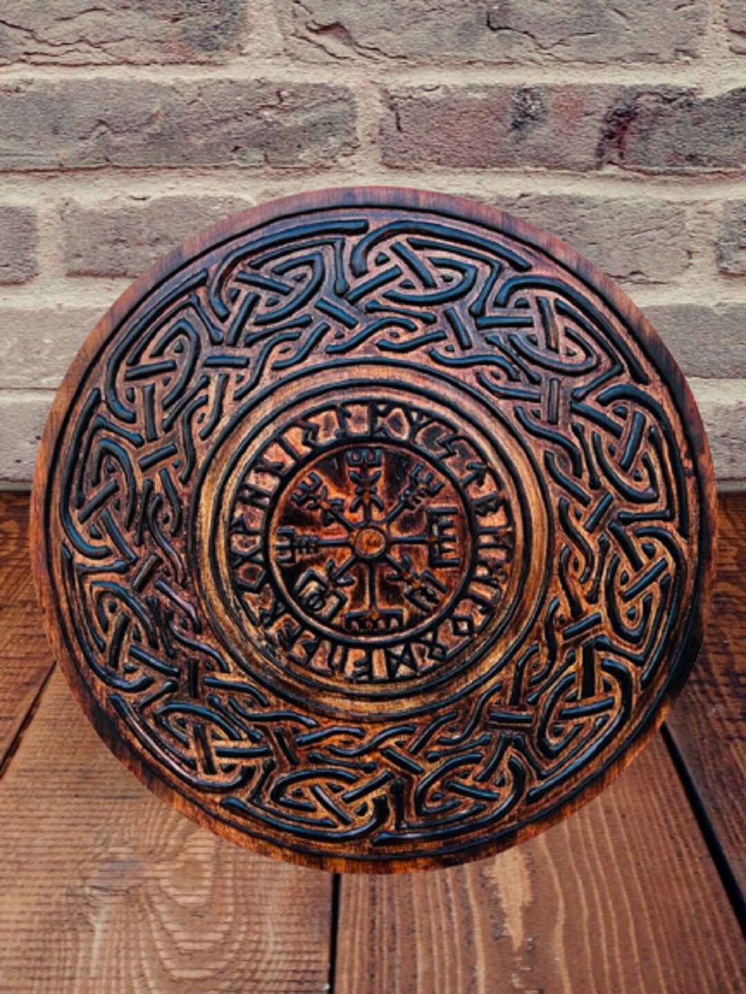 Medieval Viking Round Shield With Carved Vegvisir Symbol 24 Inches - Etsy