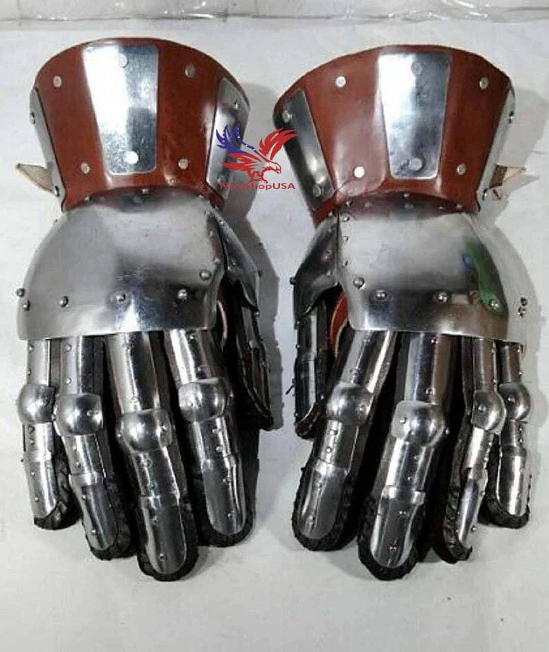 Medieval Functional Large Gauntlets 16G Steel Gauntlets Leather Glove ...