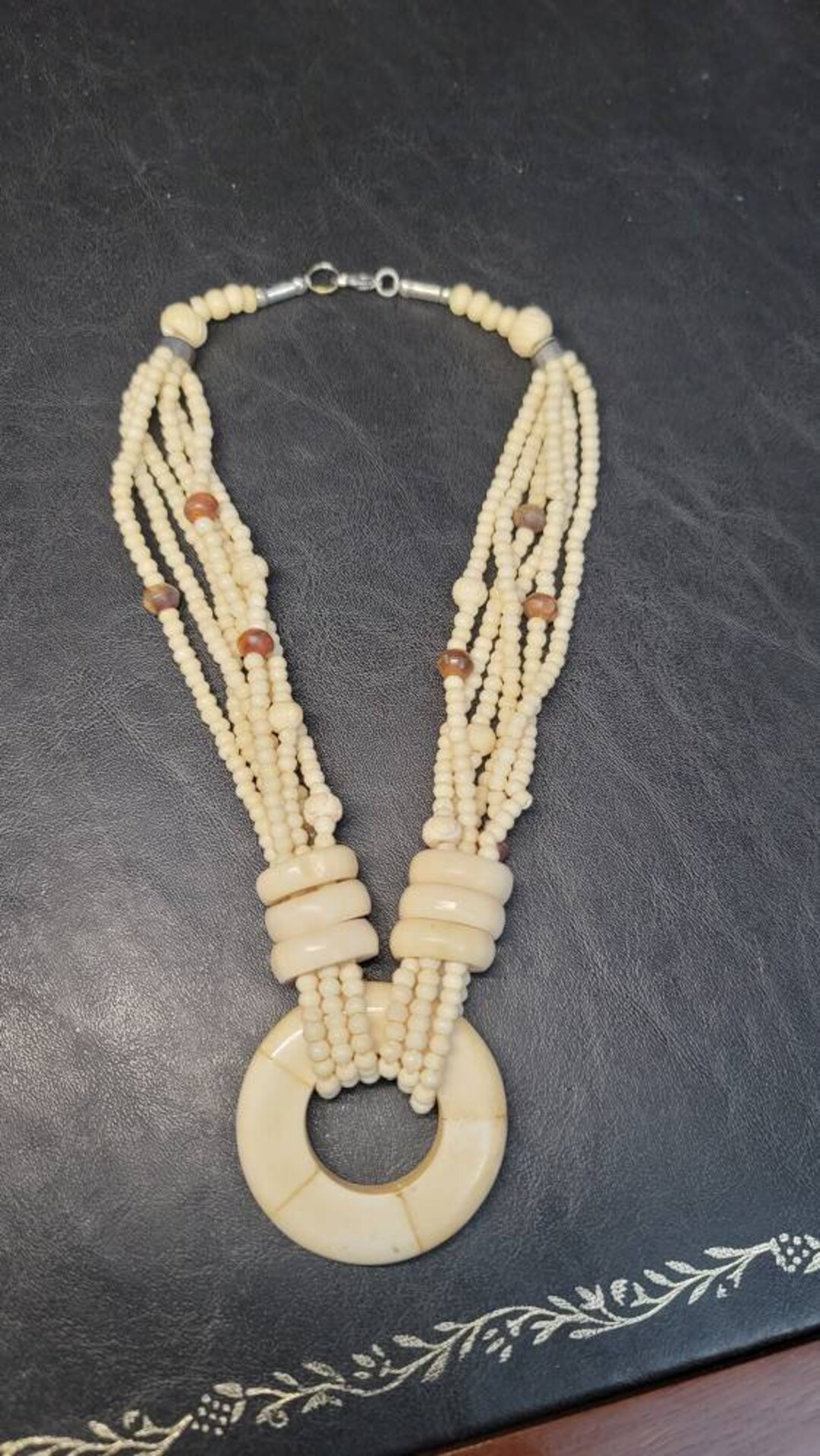 Bone Beaded Necklace With Bone Pendant - Etsy