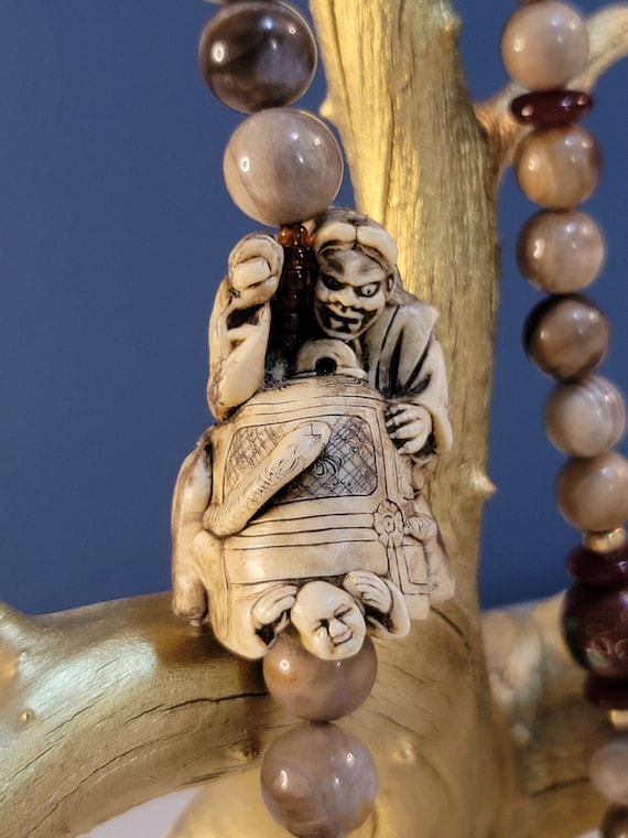 Fake Netsuke on Stone Bead Necklace - Etsy
