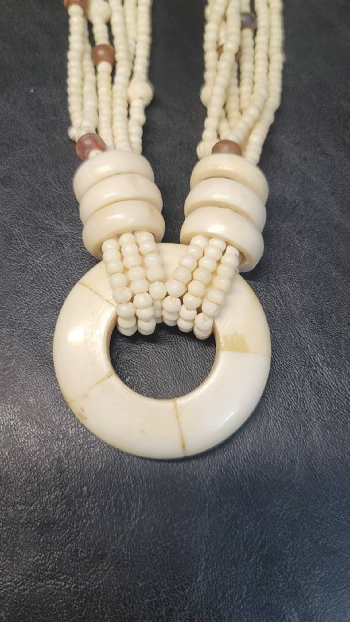 Bone Beaded Necklace With Bone Pendant - Etsy