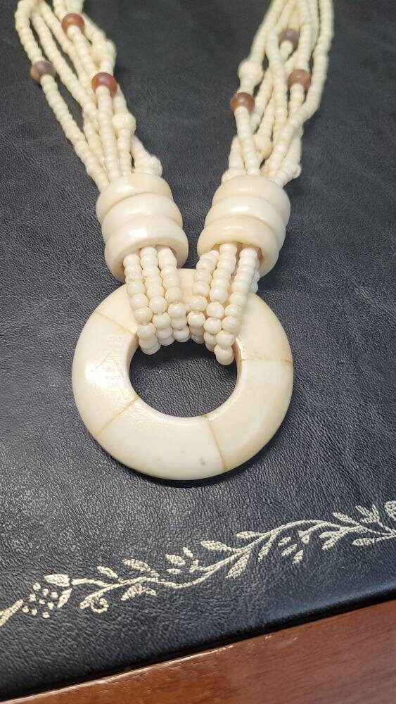 Bone Beaded Necklace With Bone Pendant - Etsy