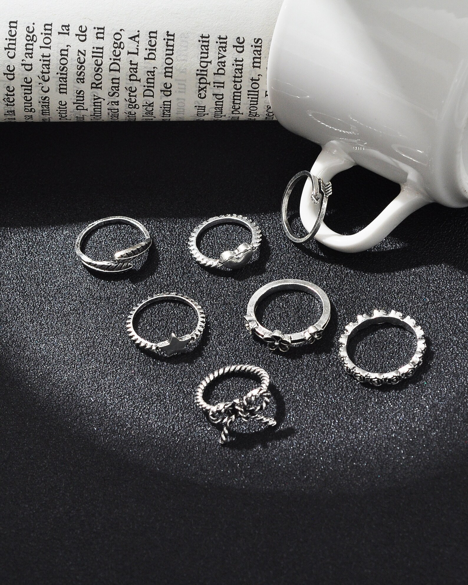 Set of 7 Rings Silver Ring Set Boho Ring Set Knuckle | Etsy