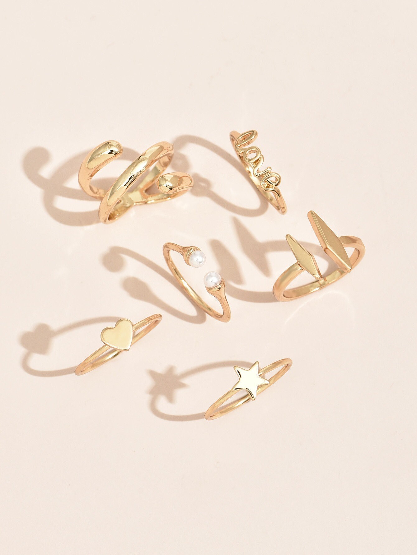 7 Pcs Dainty Gold Stackable Ring Set. Minimalist LOVE Cute Rings Set ...