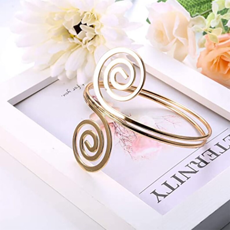 Fashionable Cuff Bracelet, Gold Arm Bracelet, Swirl Upper Arm Cuff ...
